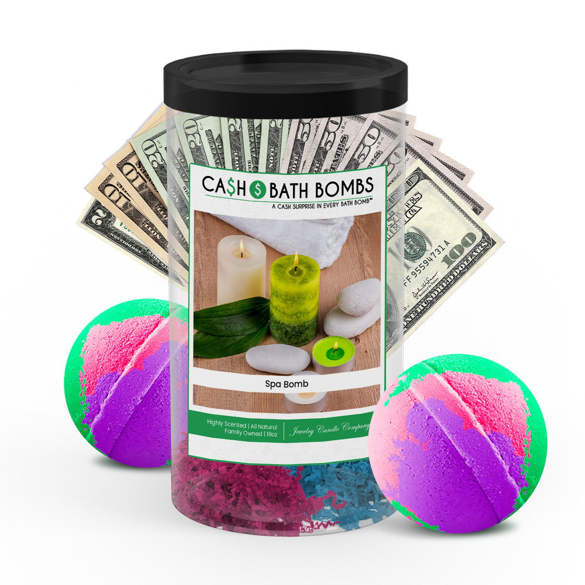 Spa Bomb Cash Bath Bomb Tube Bundle (2-PACK) – Jewelry Candles, Cash ...